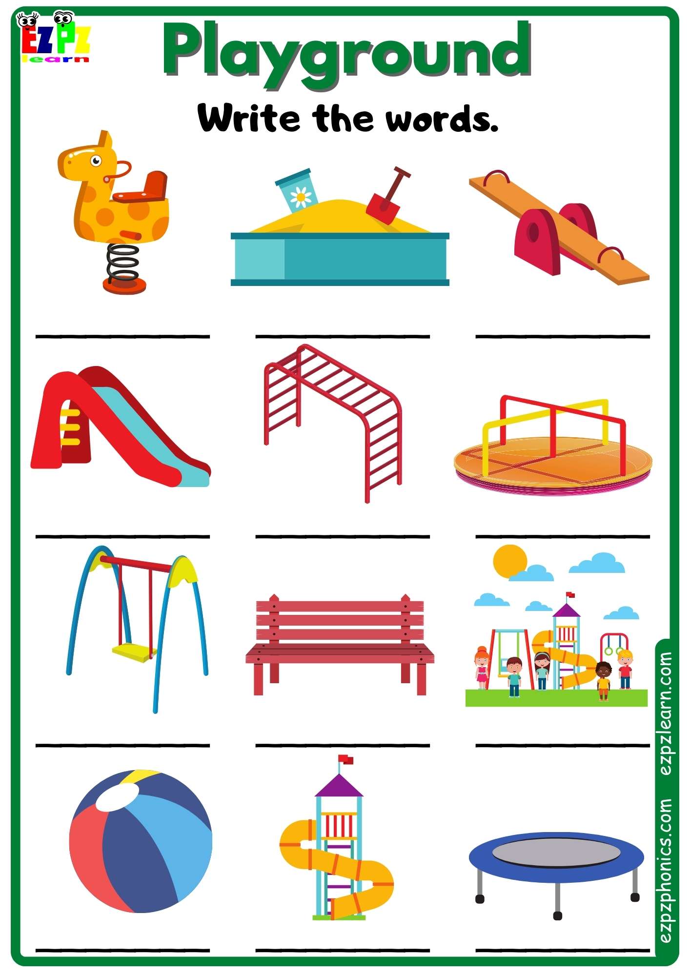 Playground Vocabulary Write the Words Free PDF Download - Ezpzlearn.com
